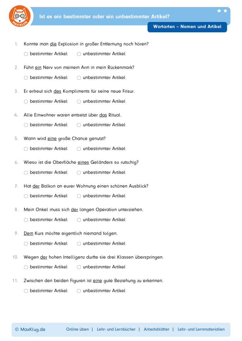 Ist es ein bestimmter oder ein unbestimmter Artikel?