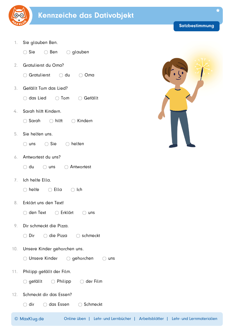 Kennzeiche das Dativobjekt