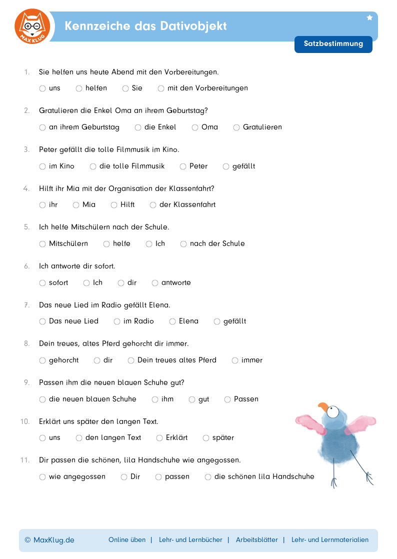 Kennzeiche das Dativobjekt