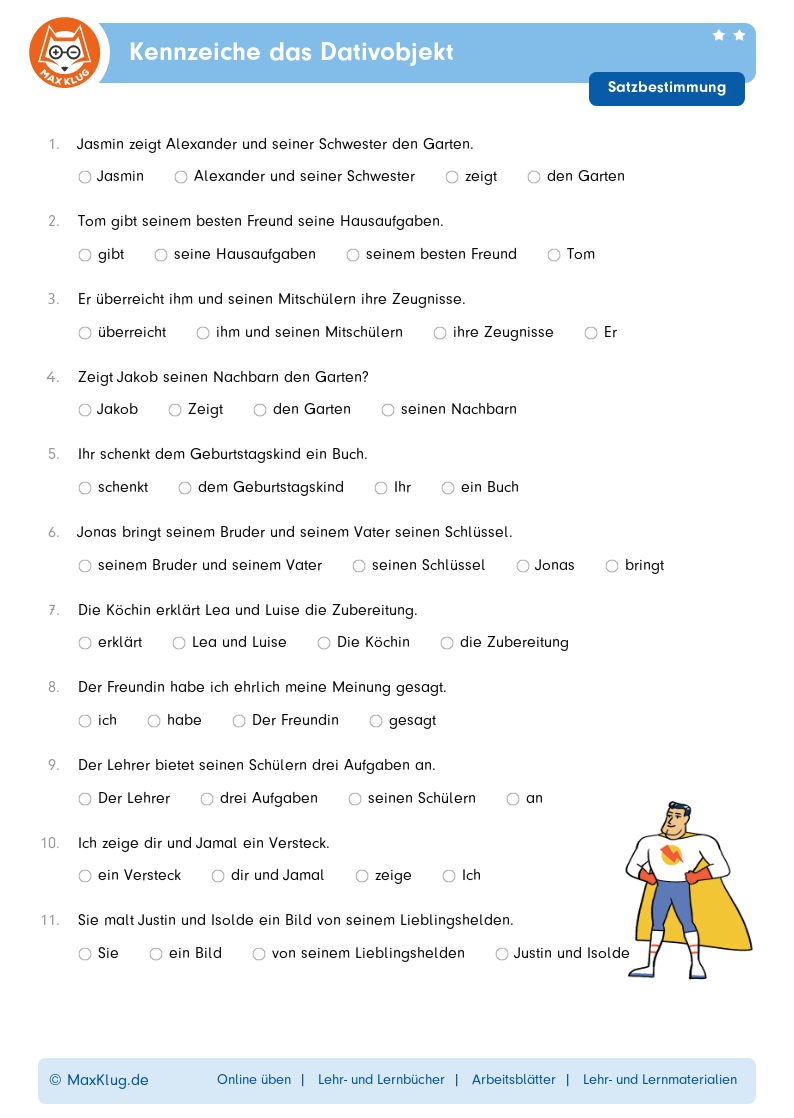 Kennzeiche das Dativobjekt