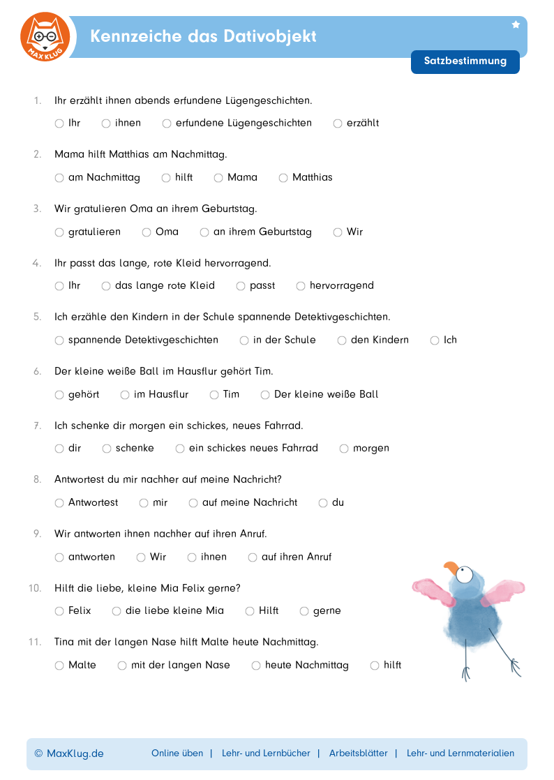 Kennzeiche das Dativobjekt