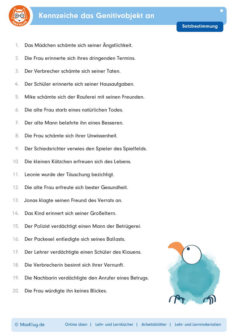 Kennzeiche das Genitivobjekt an