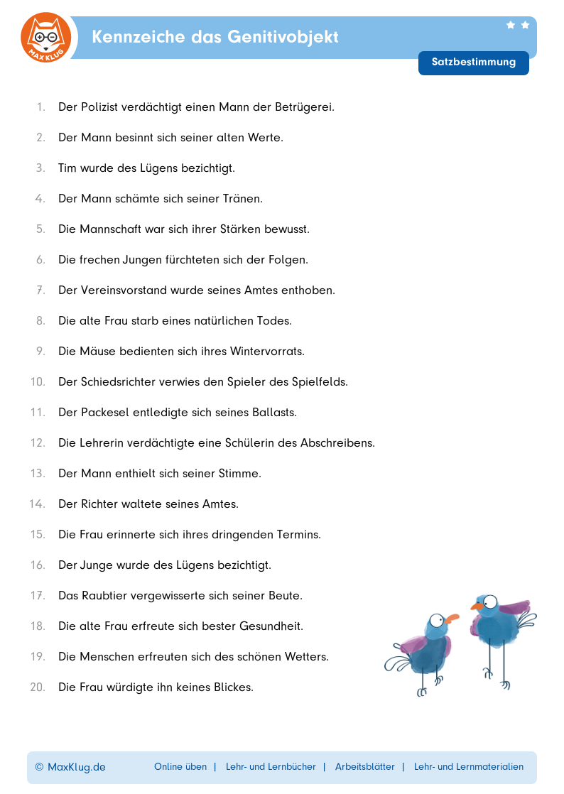 Kennzeiche das Genitivobjekt