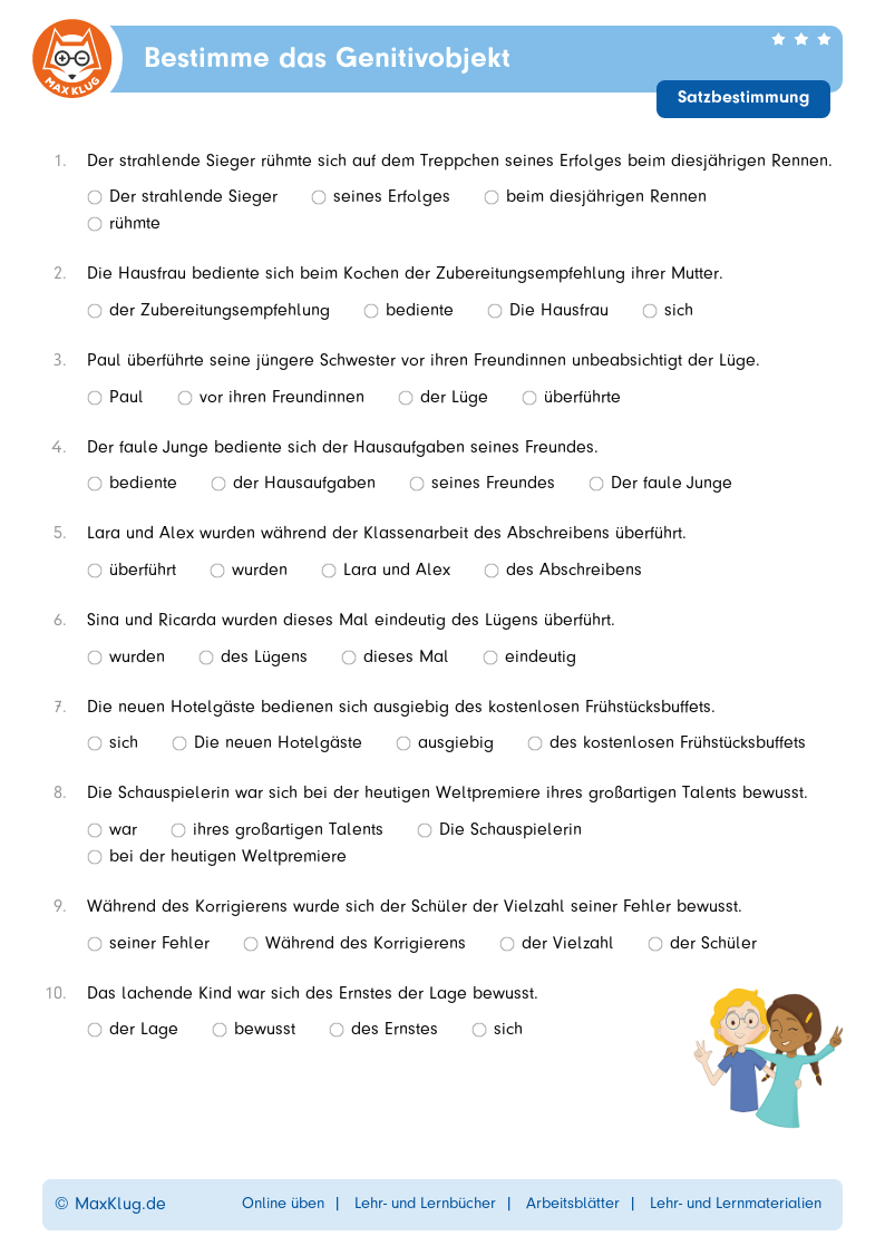 Bestimme das Genitivobjekt