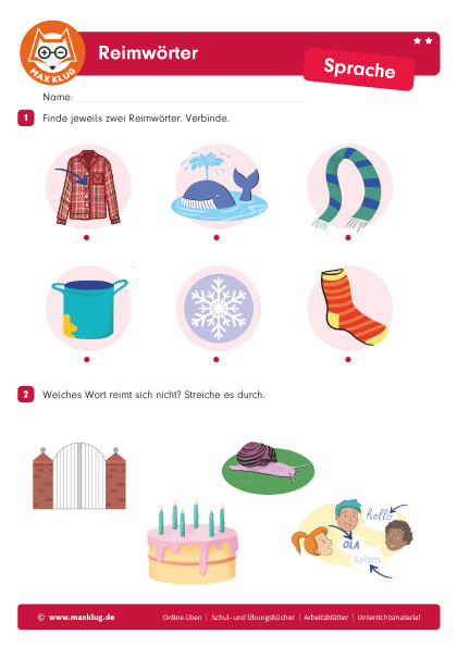 Reimwörter verbinden oder durchstreichen