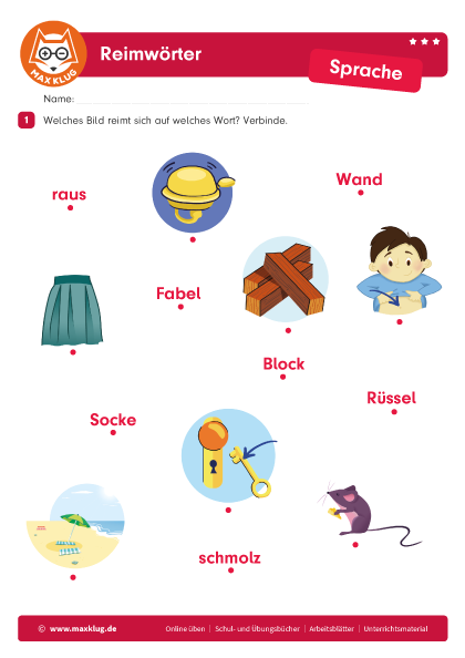 Verbinden von Bildern und sich darauf reimenden Wörtern