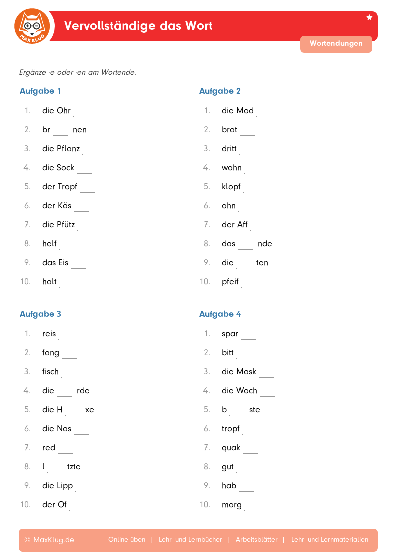 Vervollständige das Wort