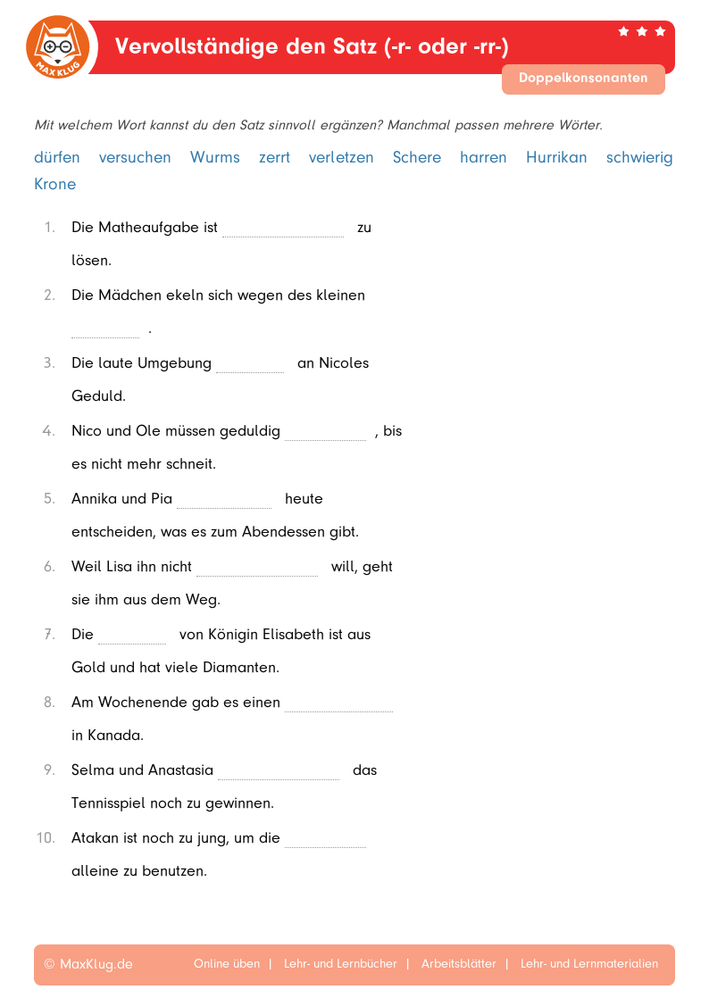 Vervollständige den Satz (-r- oder -rr-)
