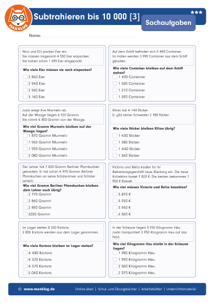 Subtrahieren bis 10 000 [3]